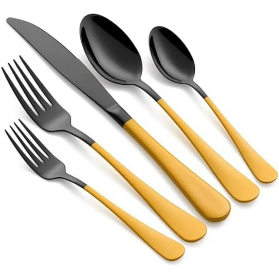 20-Piece Yellow Silverware Set 18/0 Stainless Steel Black Silverware ...