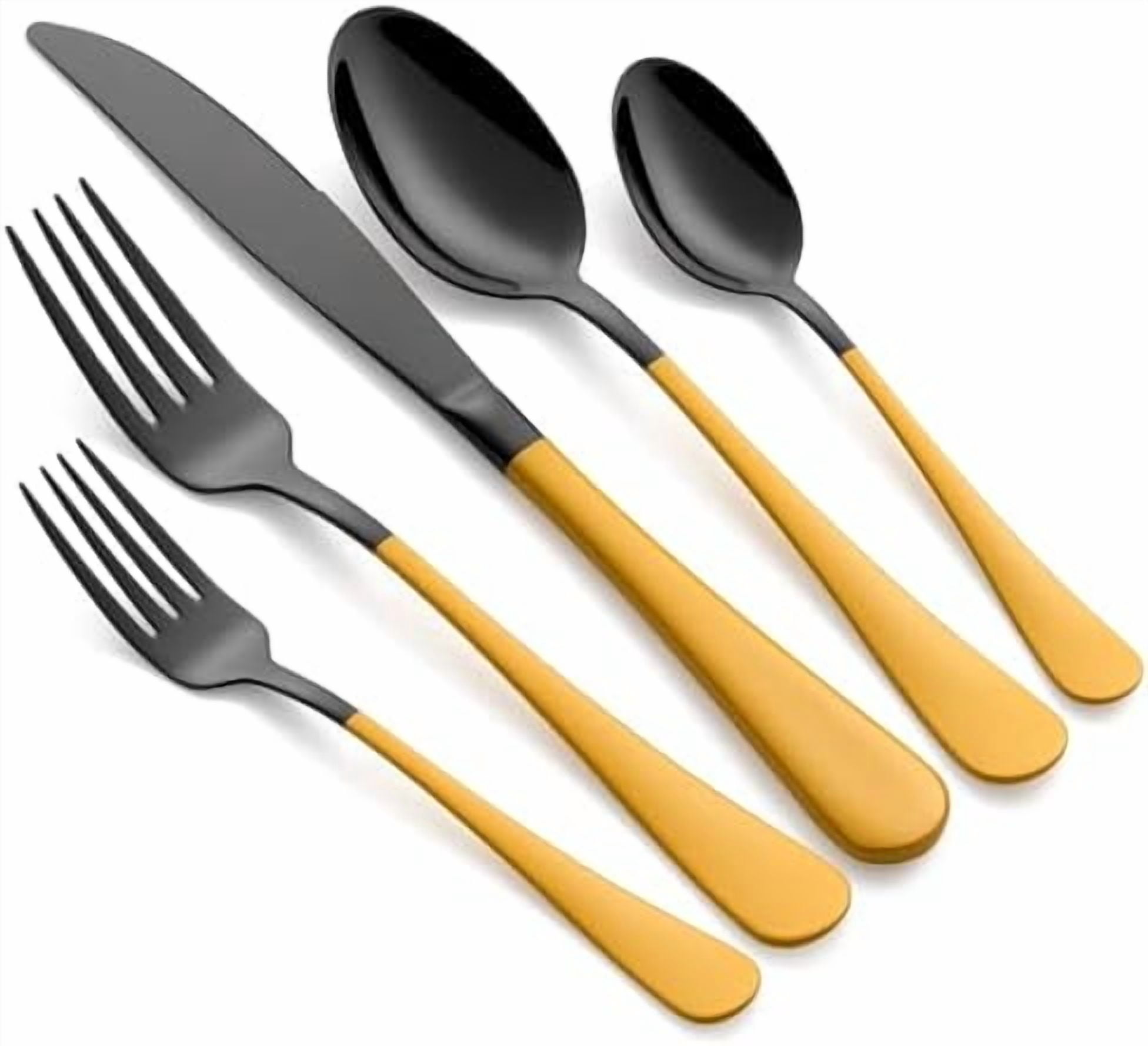 20-Piece Yellow Silverware Set 18/0 Stainless Steel Black Silverware ...