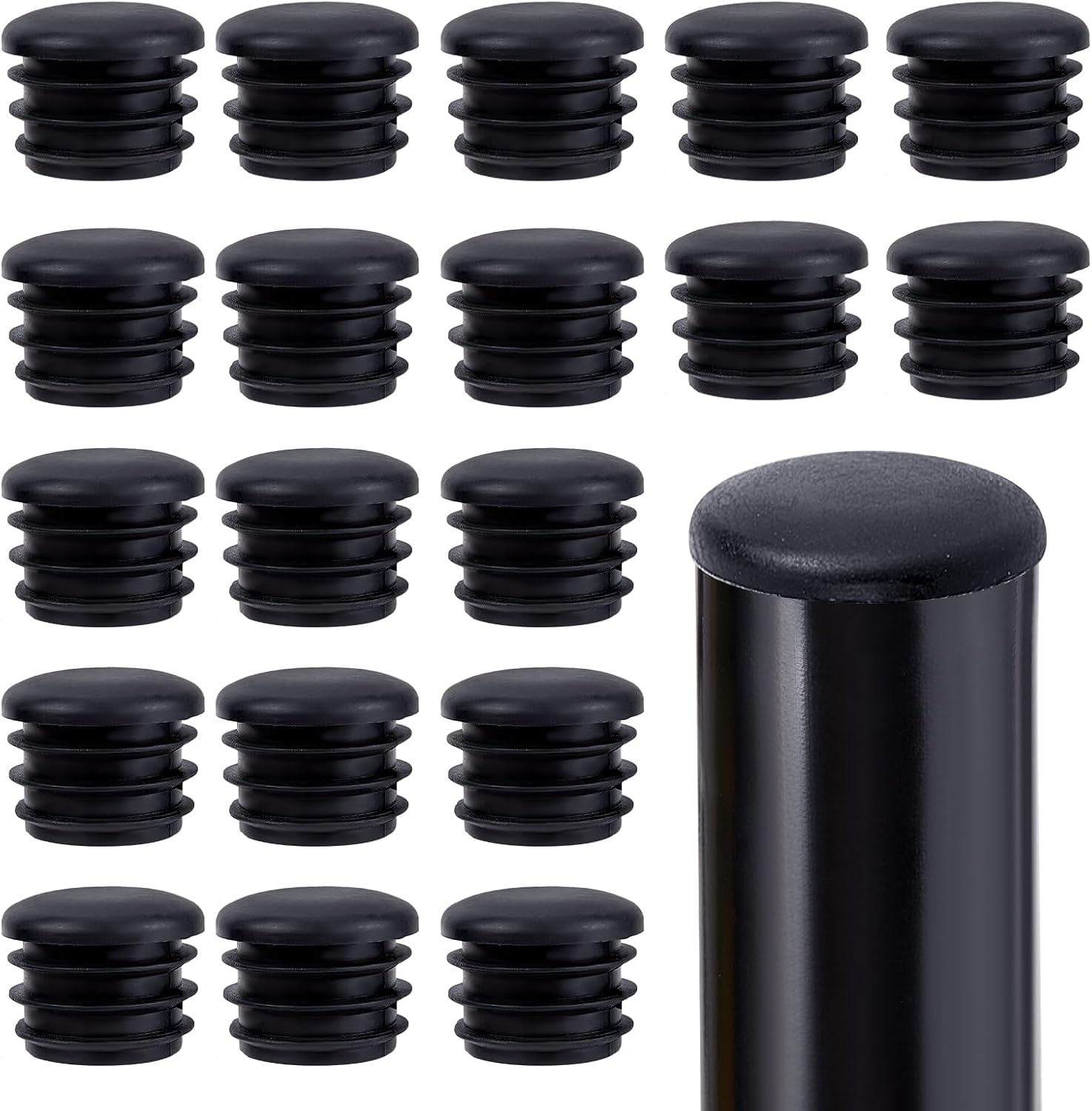 20 Pieces 1In Round Plastic Plugs Black End Caps Plug Pipe Tubing End ...