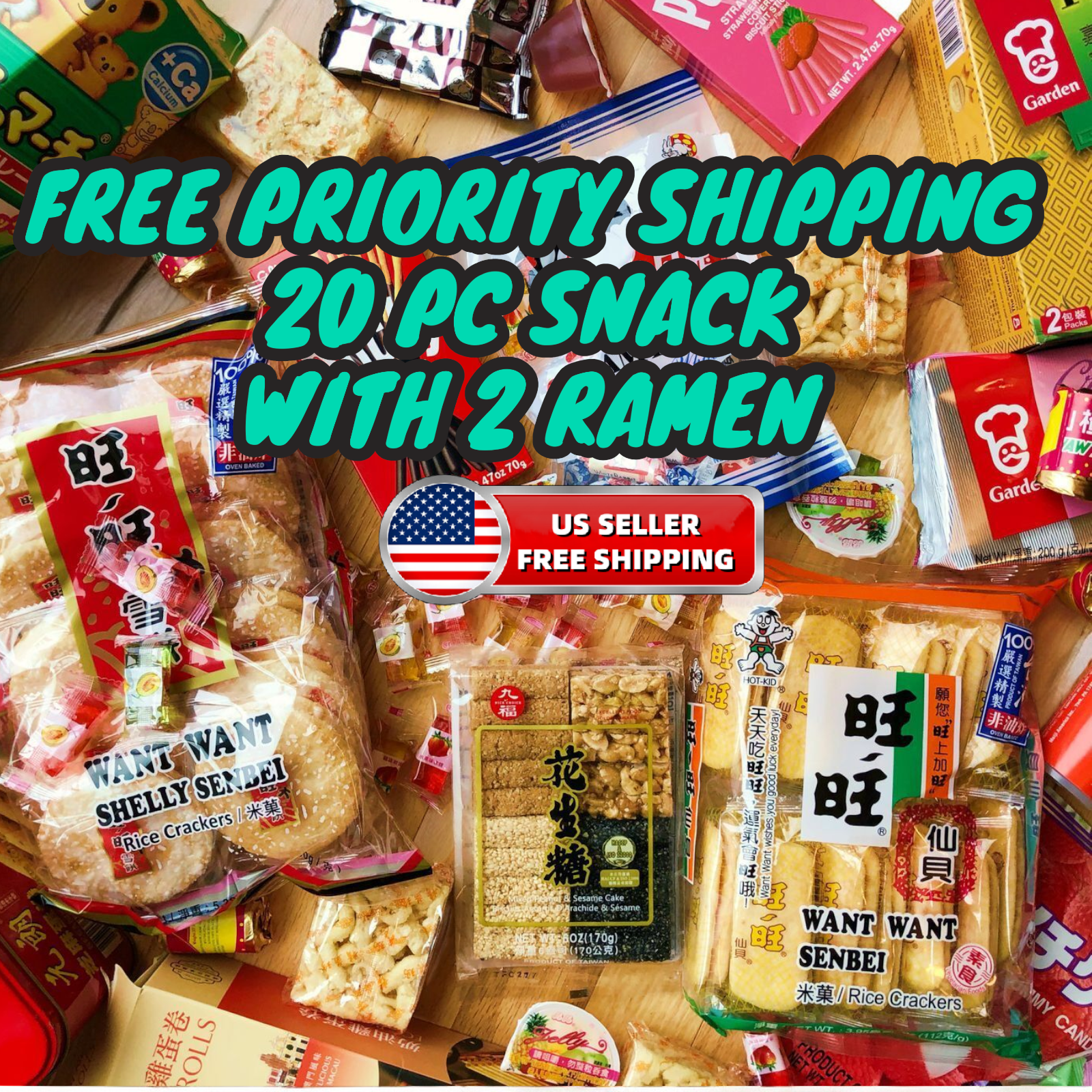 20 Pieces + 2 Ramen Asian Sweet & Savory Variety Snack & Candy Sampler ...