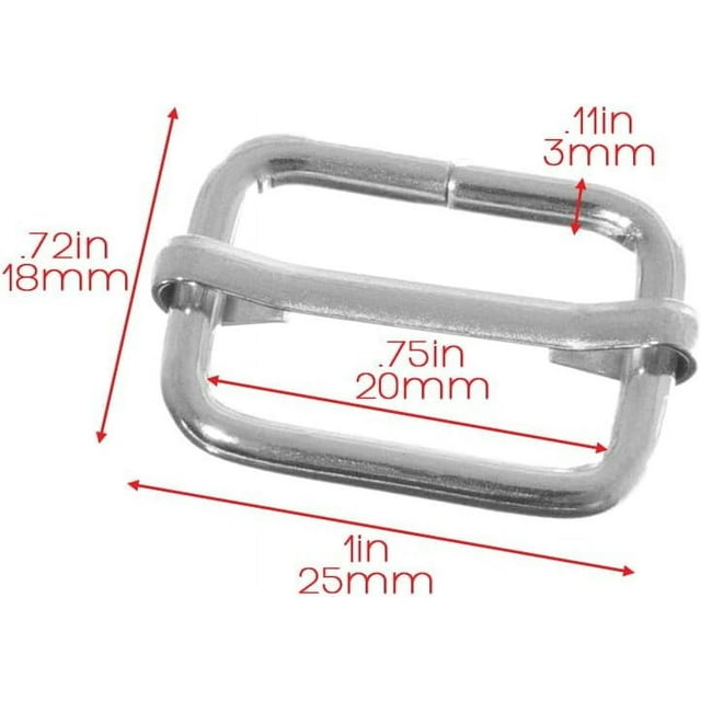 20 Pieces 3/4 Inch Silver Metal Slides Tri-Glides Buckles Strap Webbing ...