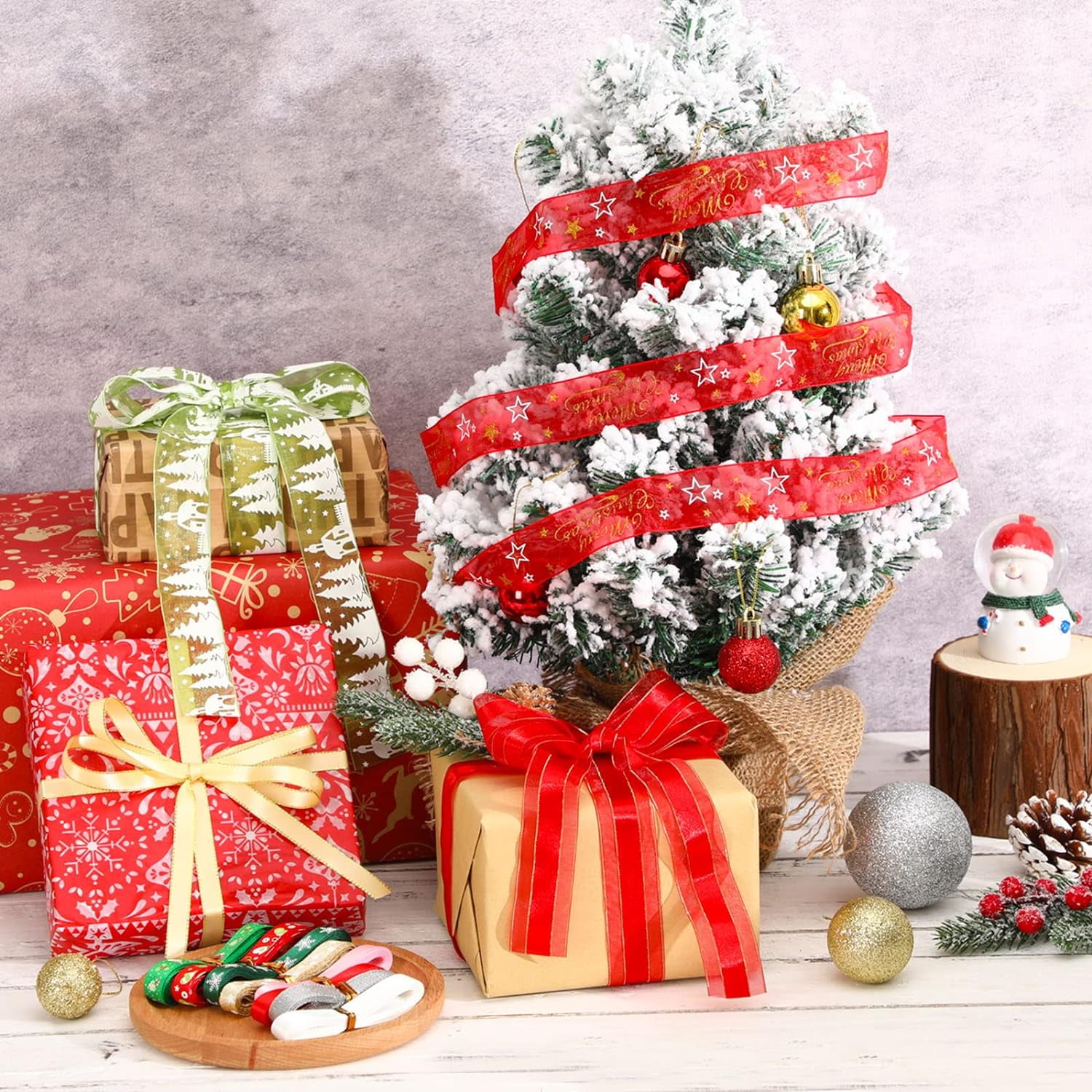 20 Pieces 3 Size Christmas Ribbons for Craft Holiday Printed Grosgrain ...