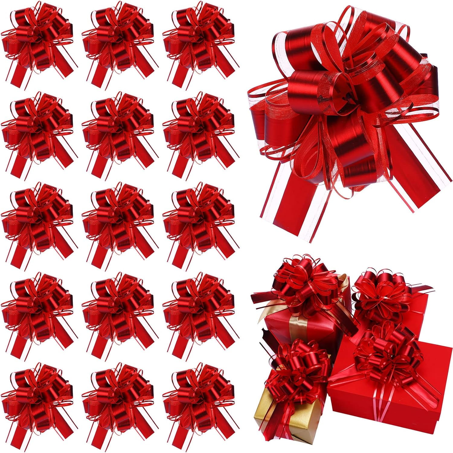 20 Pieces 6 Inch Pull Bows Gift Wrapping Ribbon Pull Bows for Christmas ...