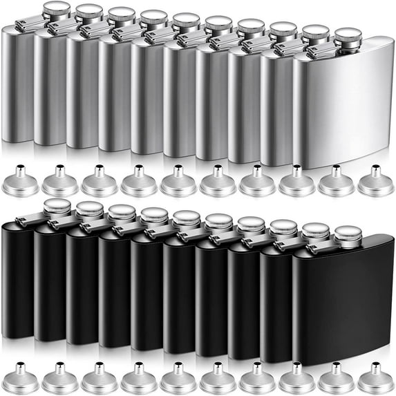 20 Pieces 6 oz Stainless Steel Flask with Funnel Hip Flask for Liquor ...