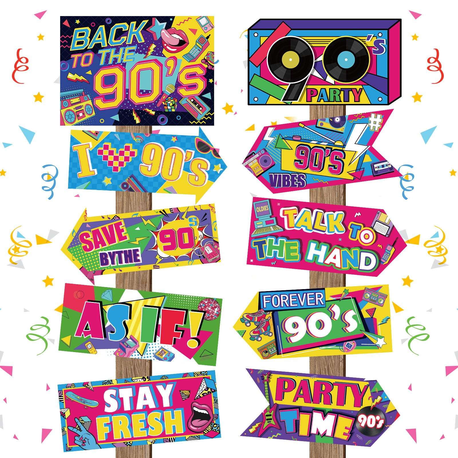 20 Pieces 90s Party STF9 Sign 90s Party Decorations Photo Booth Props ...