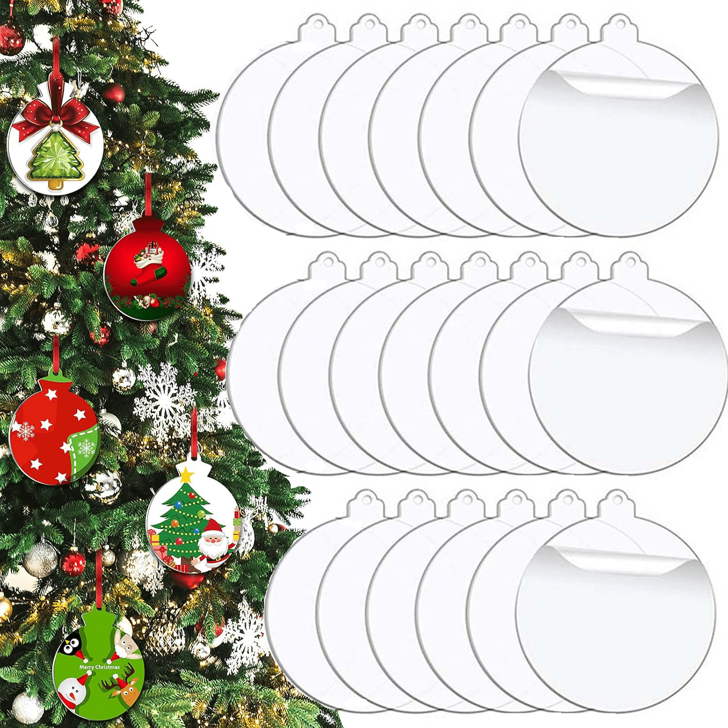 20 Pieces Acrylic Christmas Ornament Blanks, Transparent Acrylic Disc ...