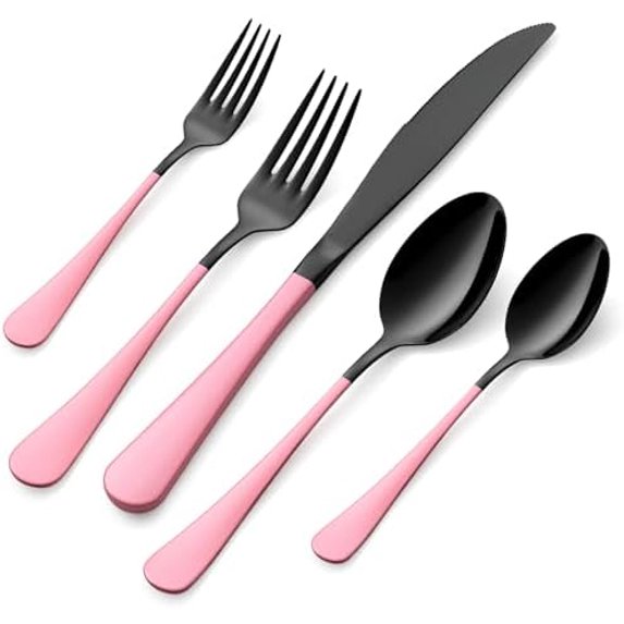 20-Pieces Blac and Pink Silverware Sets for 4,Pink Handle Stainless ...
