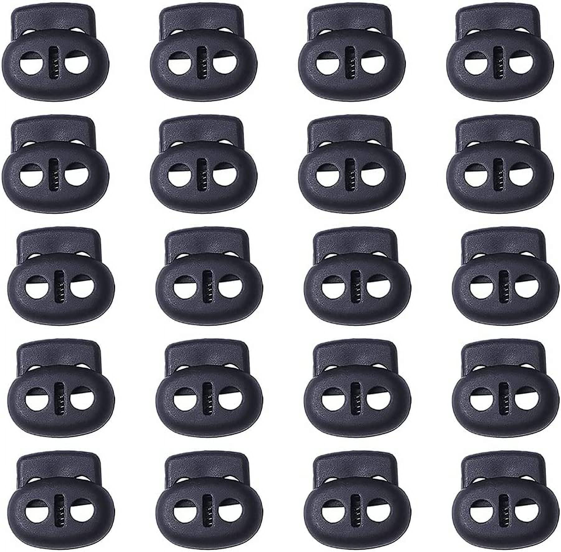 20 Pieces Black Plastic Cord Lock Ellipse Shape for Shoelaces, Double ...