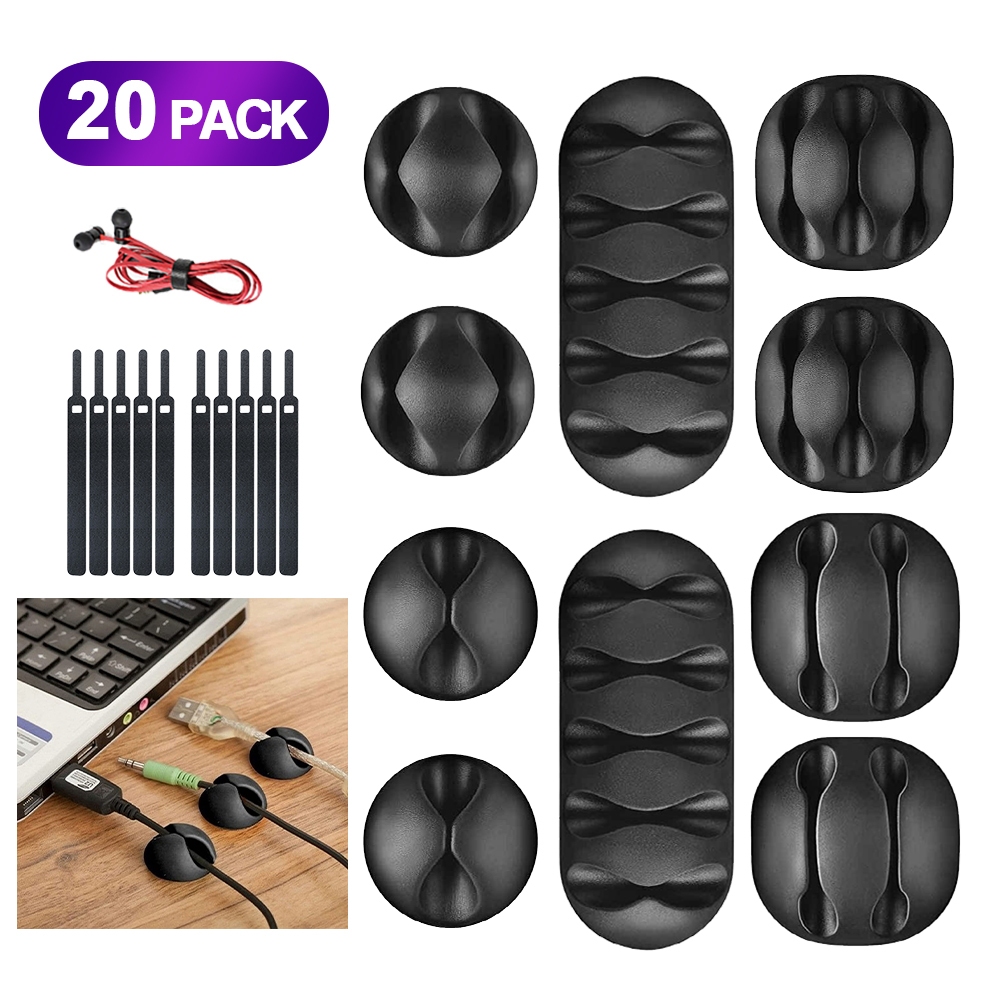 20 Pieces Cable Clips Self-Adhesive Desk Cable Organizer Cord ...