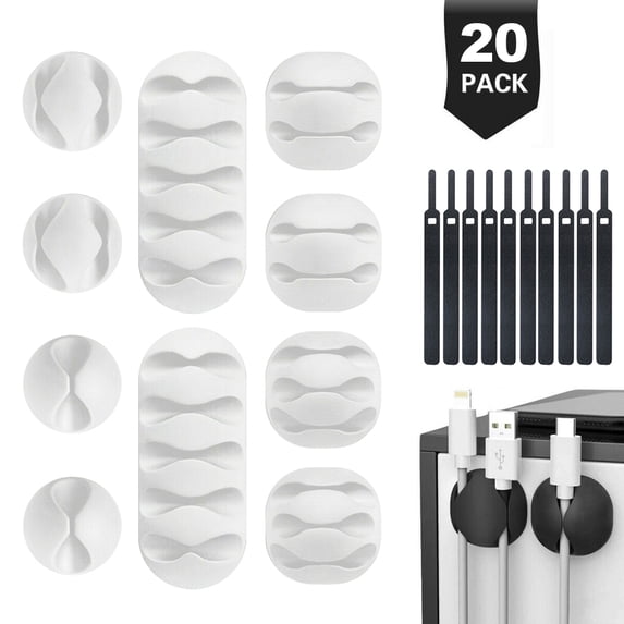 20 Pieces Cable Clips Self-Adhesive Desk Cable Organizer Cord ...