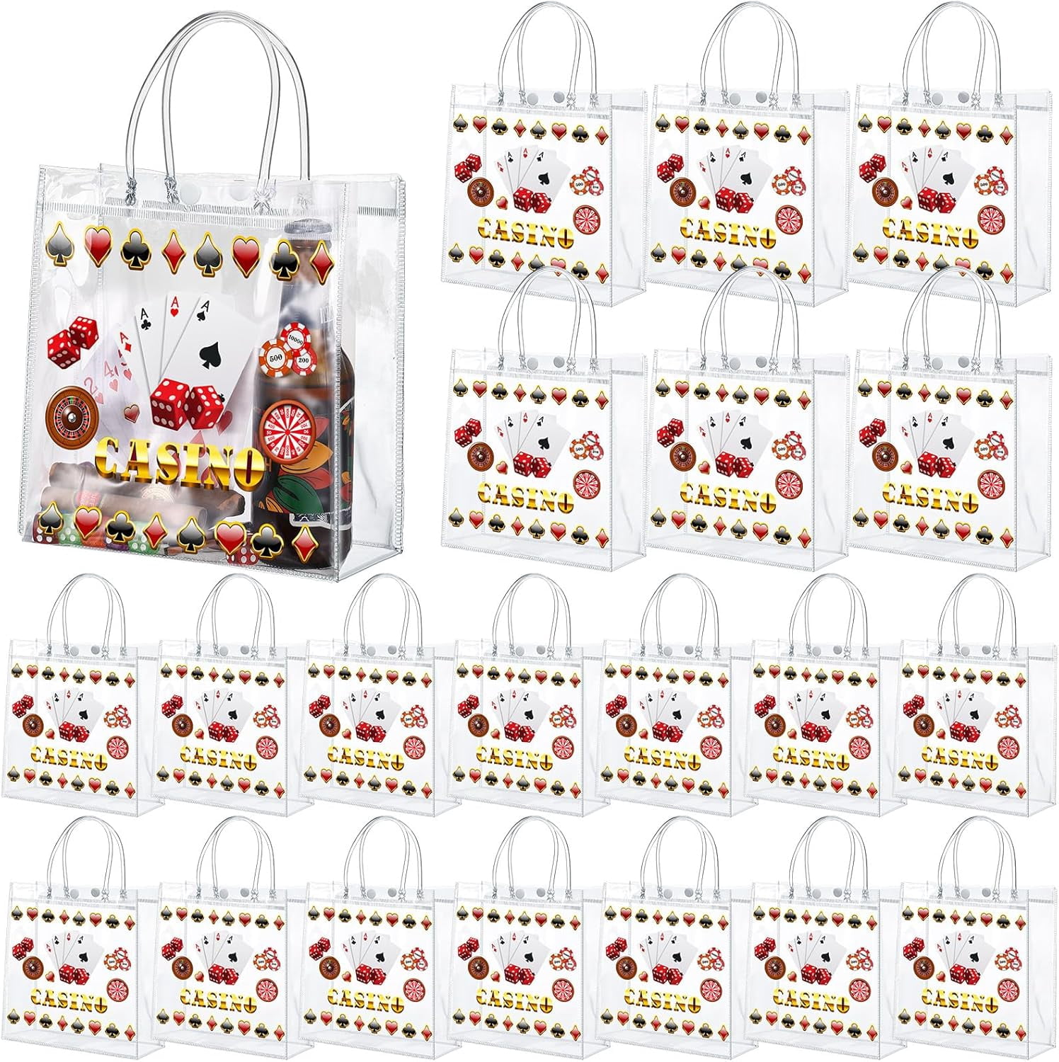 20 Pieces Casino Party Favor Gift Bags with Handles 8x8x3.15 Inch PVC ...