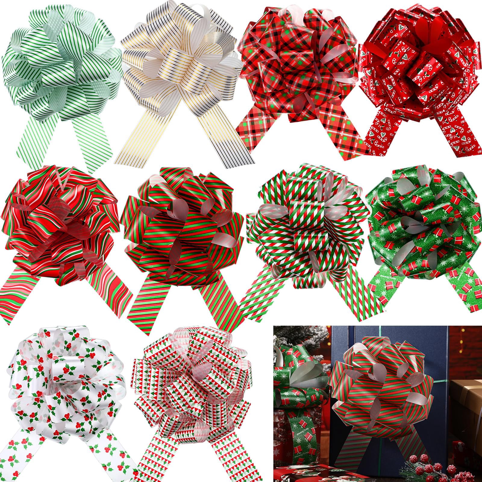 20 Pieces Christmas Large KEF16 Gift Bows 9 Inch Assorted Color Pull ...