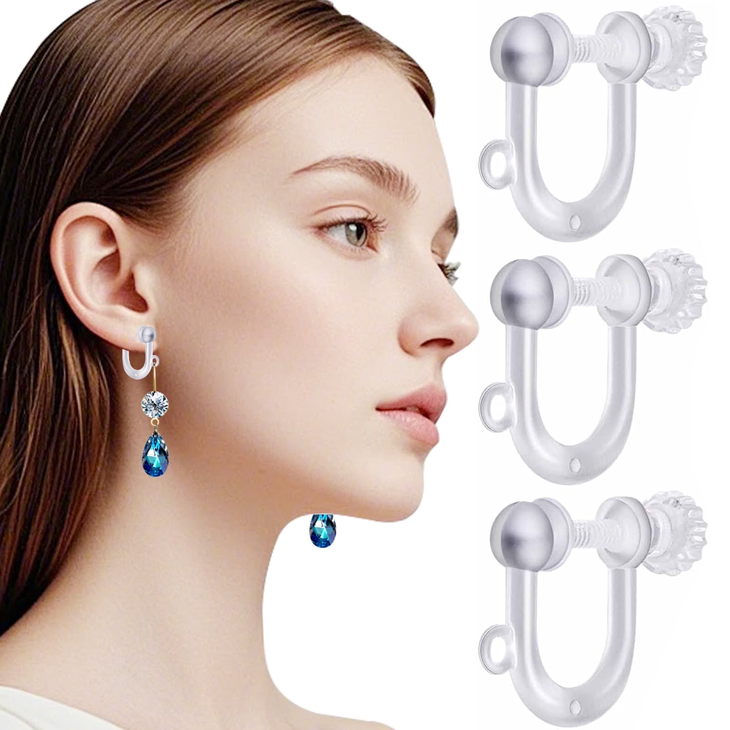 20 Pieces Clear Plastic Clip-on Earring Converters Screw Type Earring ...