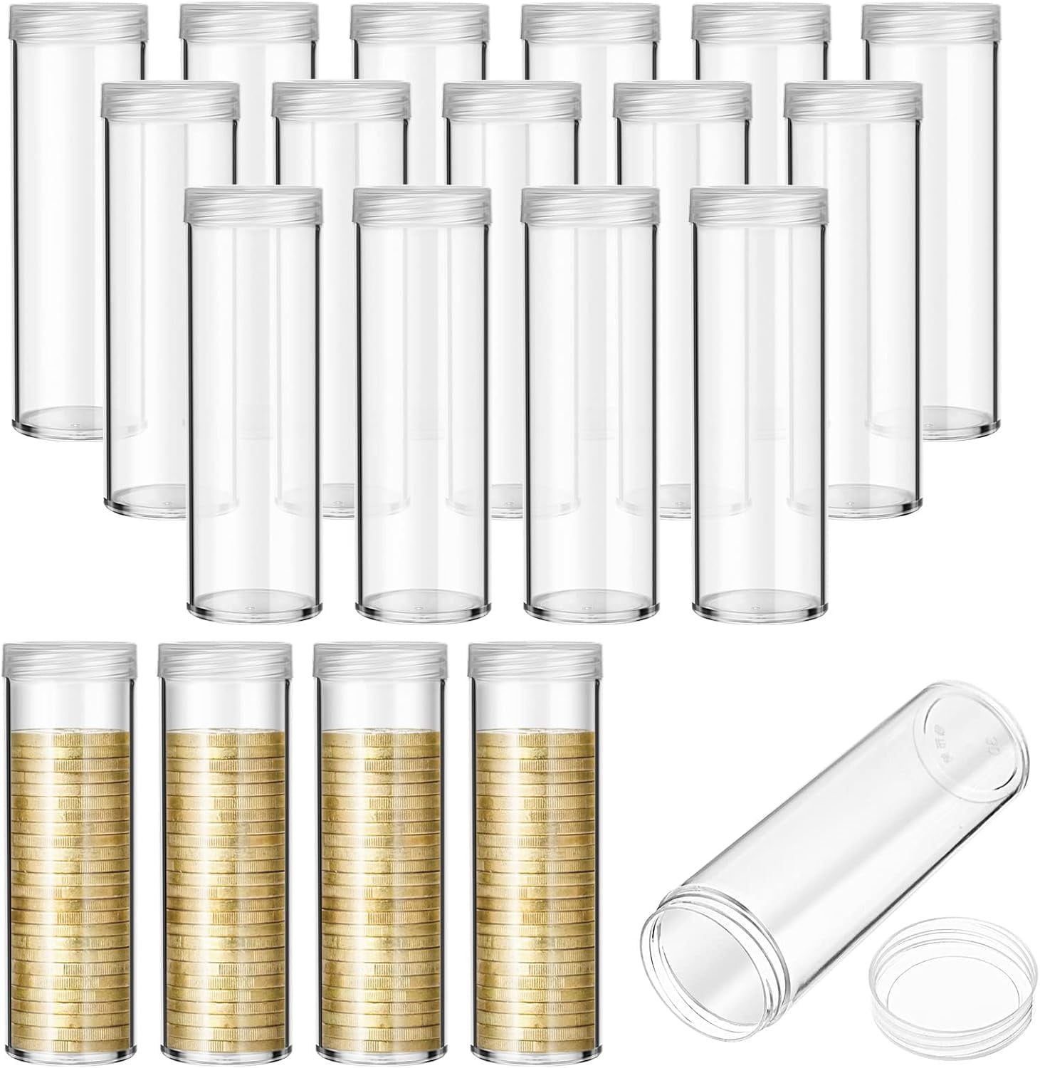 20 Pieces Coin Storage Tube Half Dollars Round Clear Tubes Container ...