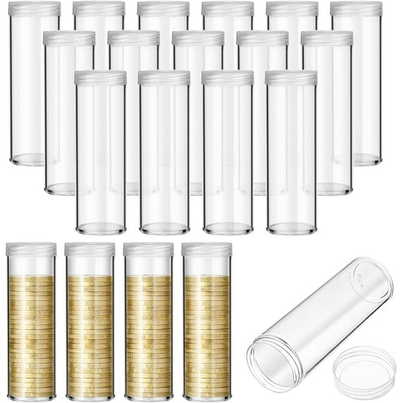 20 Pieces Coin Storage Tube Half Dollars Round Clear Tubes Container ...
