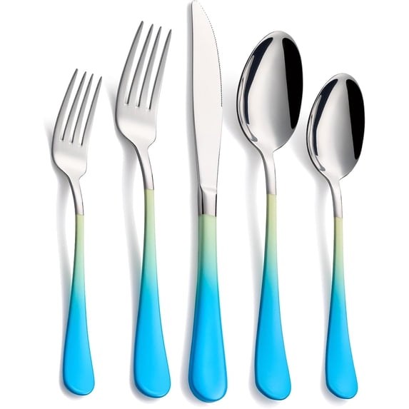 20-Pieces Color Silverware Sets for 4,Blue and Yellow Handle Stainless ...