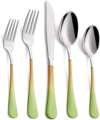 20-Pieces Color Silverware Sets for 4,Green and Orange Handle Stainless ...