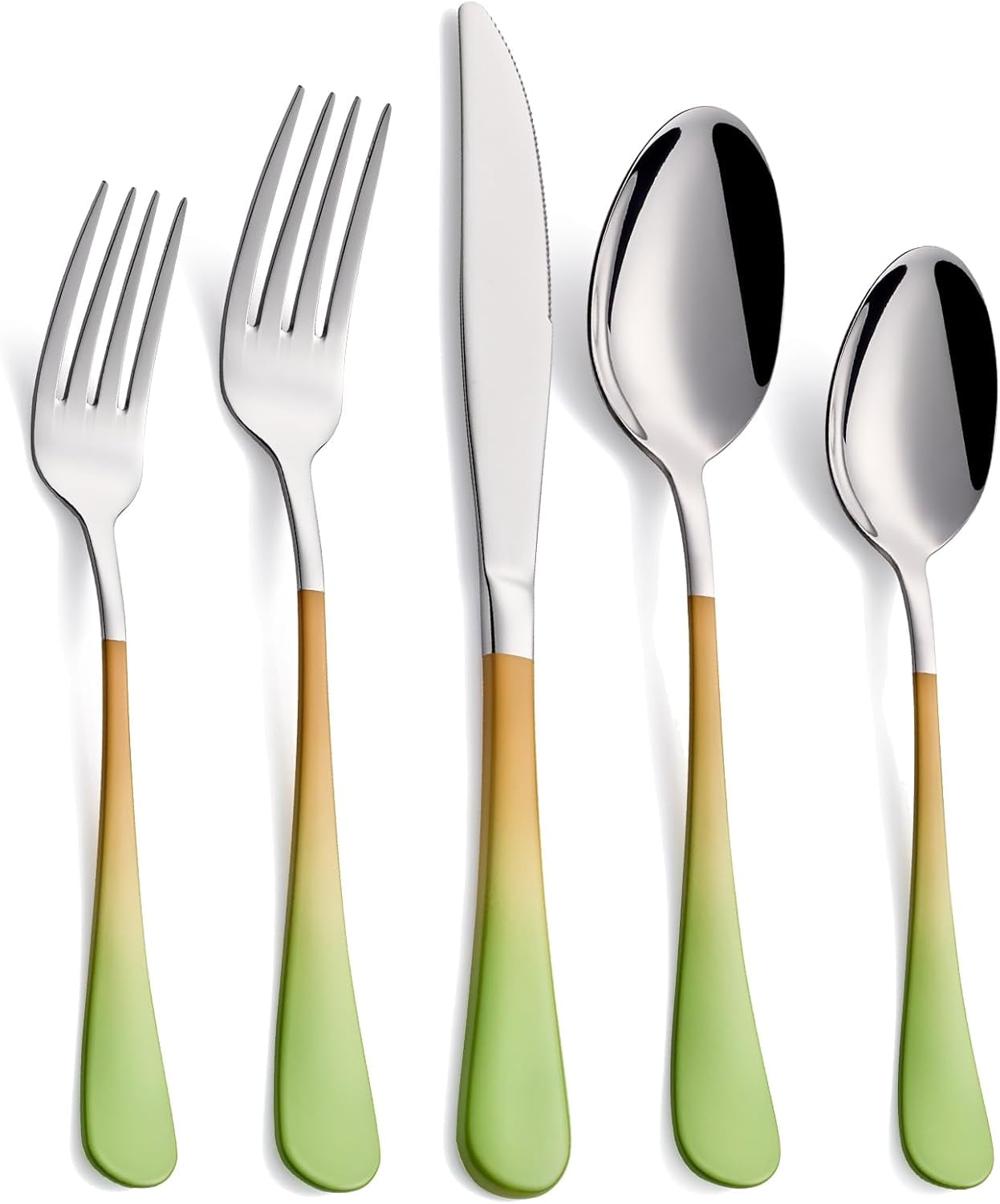 20-Pieces Color Silverware Sets for 4,Green and Orange Handle Stainless ...