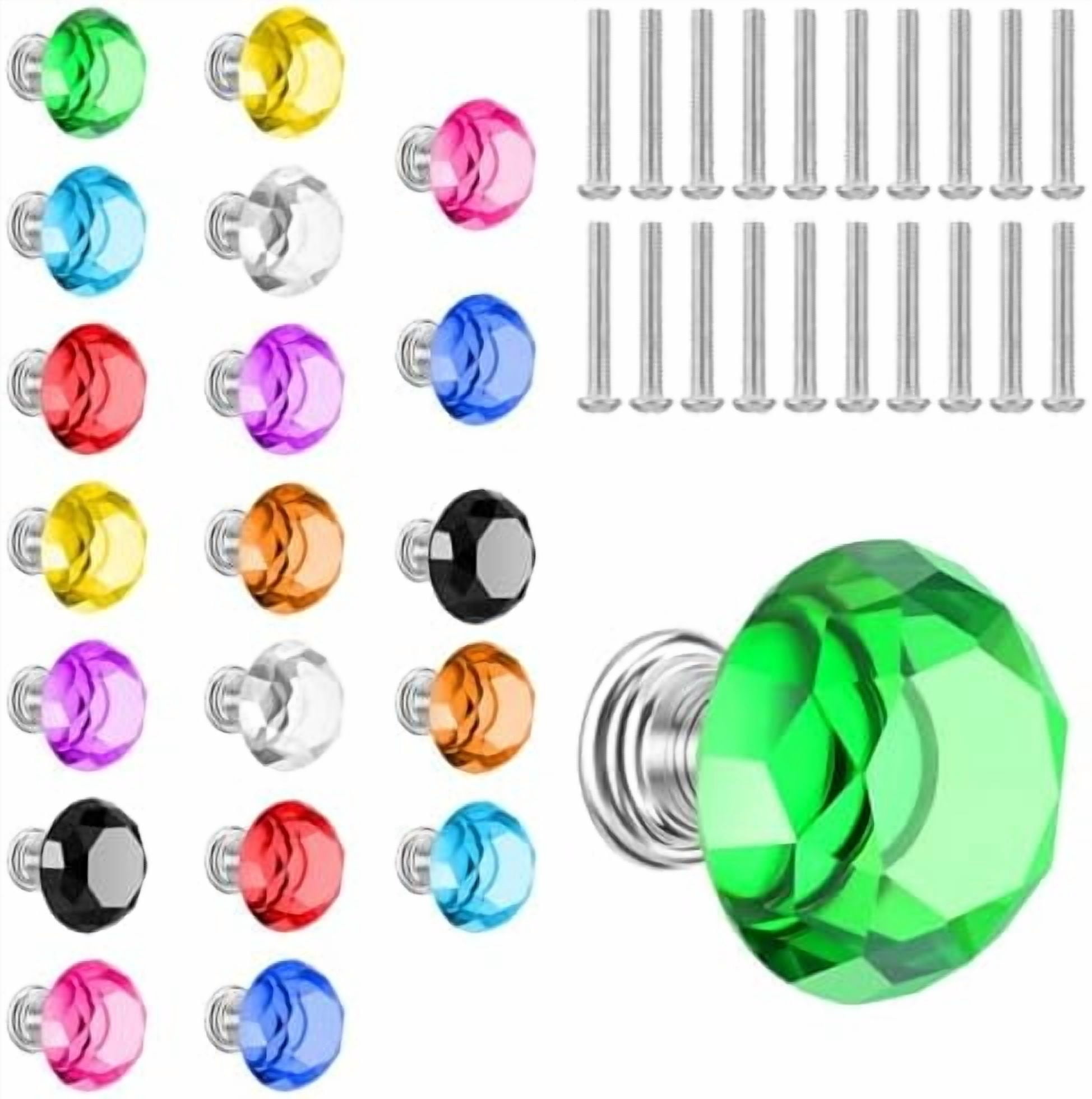 20 Pieces Crystal Cabinet Knobs 30mm Drawer Pulls Colorful Dresser ...