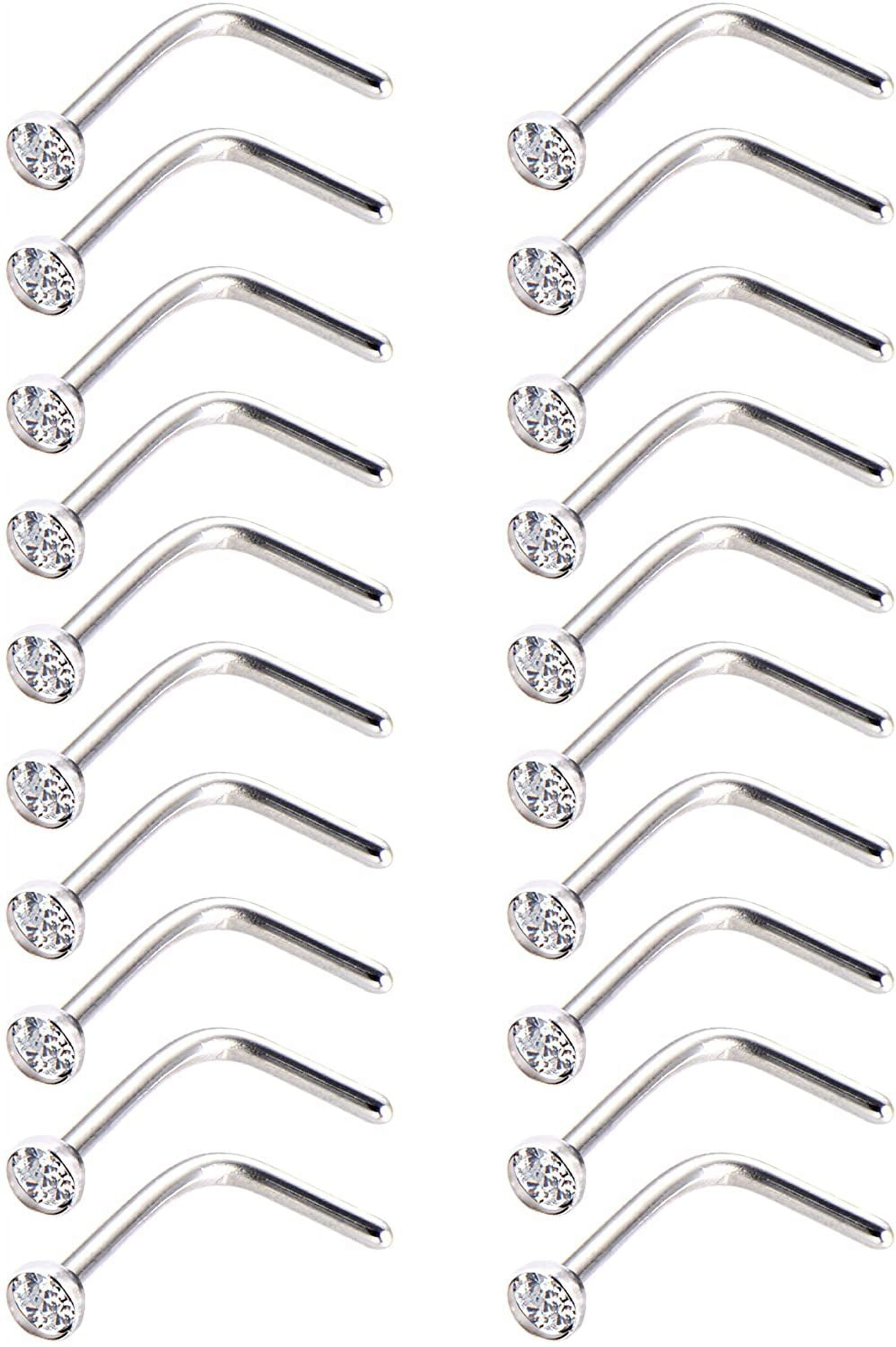 Laklulu 20 Pieces Curved Nose Stud Stainless Steel Nose Ring Crystals L ...