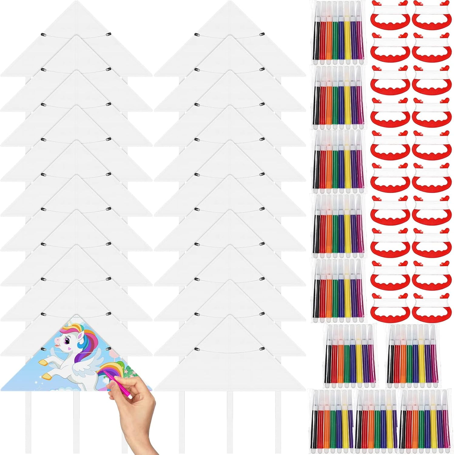 20 Pieces DIY Blank Kite with Watercolor Pens and String 20 Inch Kids ...