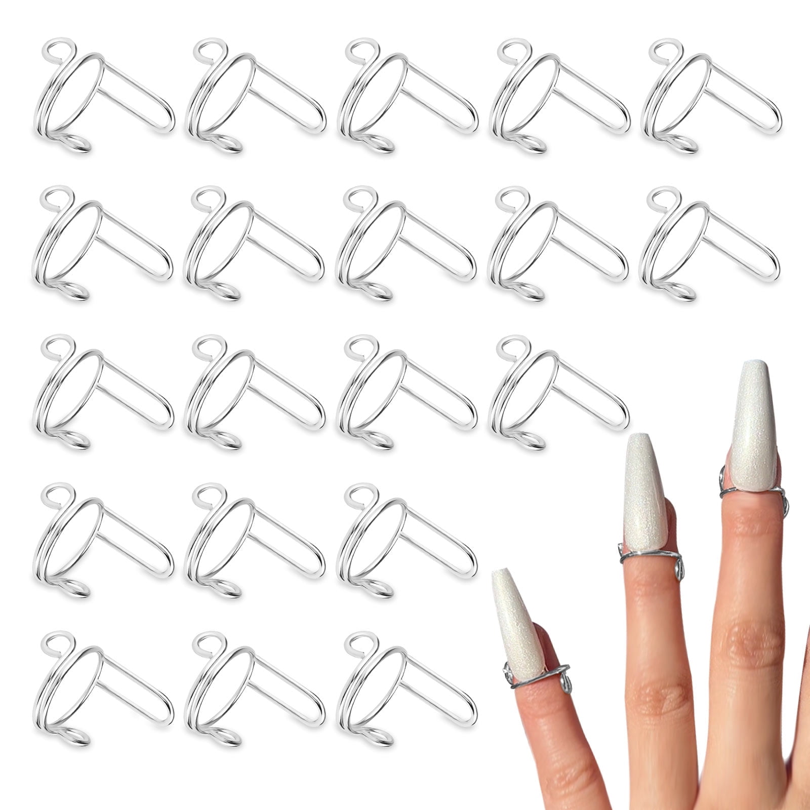 20 Pieces Detachable Nail Rings Silver, Adjustable Fingernail Rings for ...