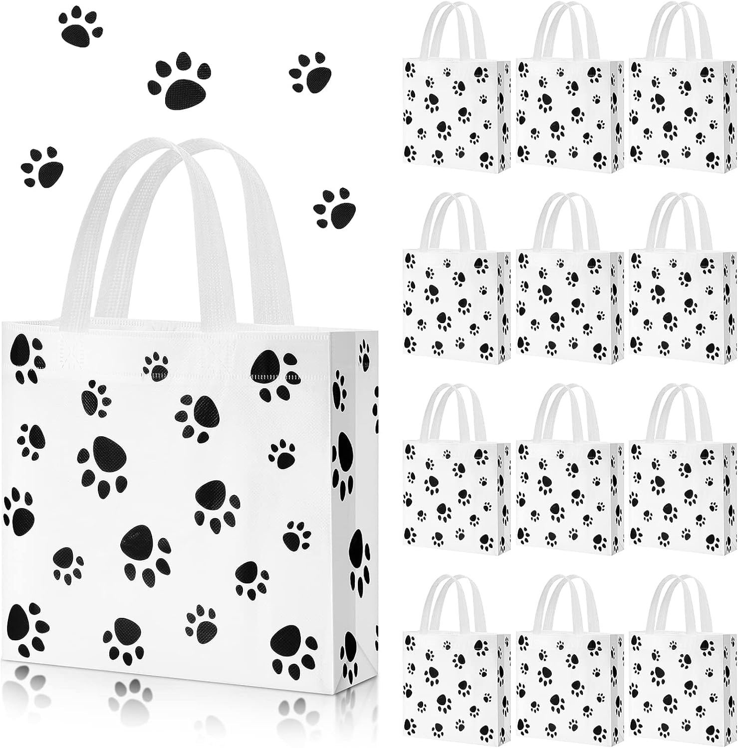 20 Pieces Dog Gift Bags Non Woven Paw Print Bag with Handle Pet Party ...