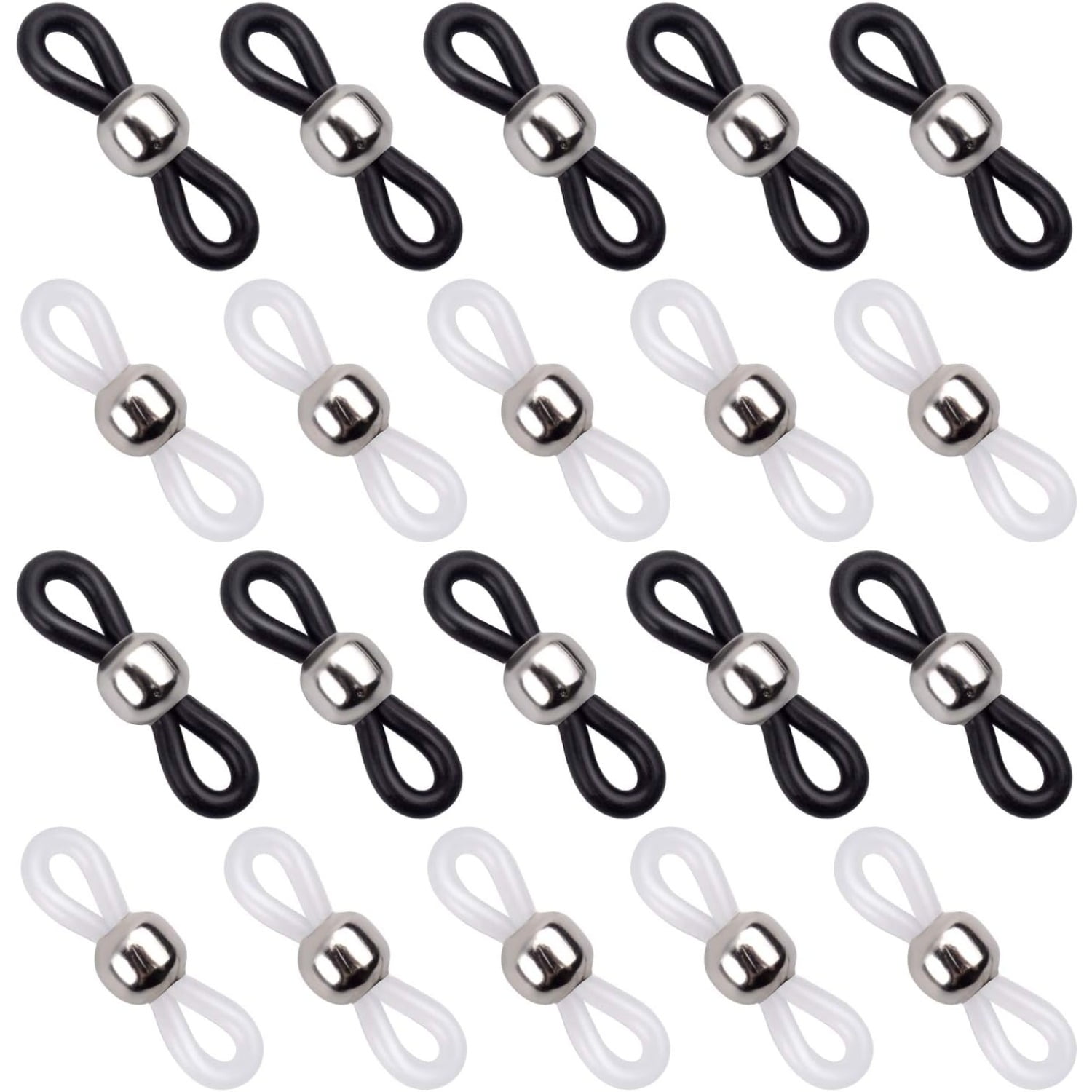 20 Pieces Eyeglass Chain Ends,Adjustable Metal Silver Bead Rubber Ends ...