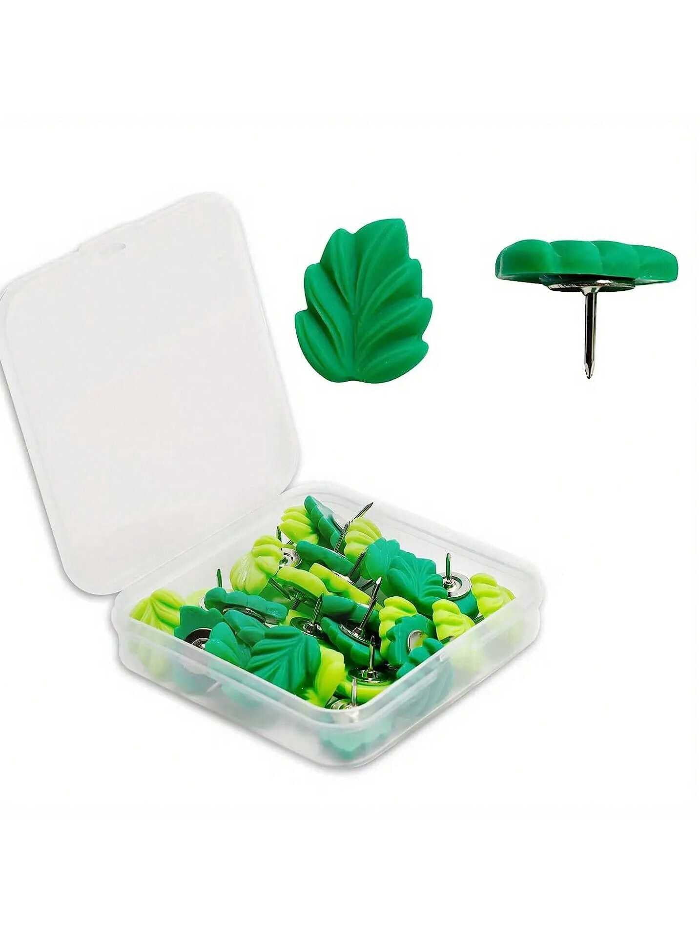 20 Pieces Green Leaf Decorative Pushpins Durable Polycarbonate Flat ...