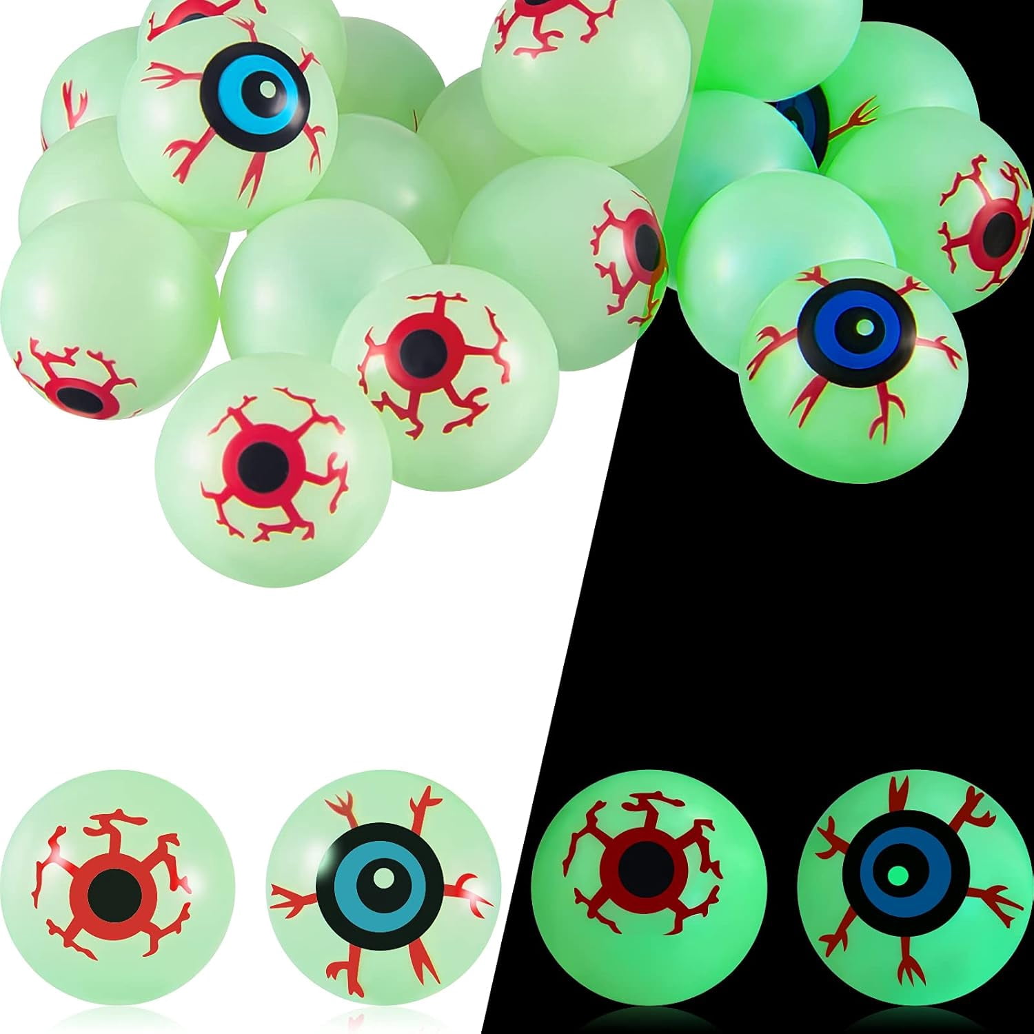 20 Pieces Halloween Bouncy Creepy Eye Balls Blue and Red Glow in The ...