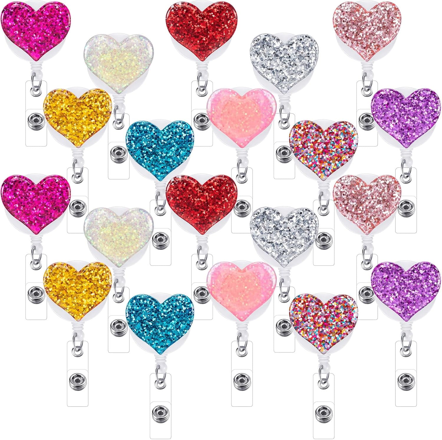 20 Pieces Heart Retractable Badge Reel, Badge Clip Holder for Valentine ...