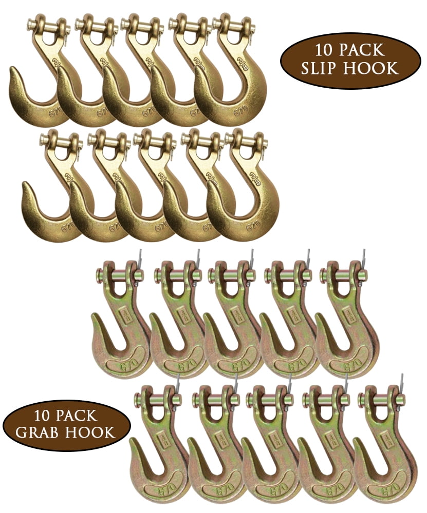 20 Pieces Hooks - (10) 3/8" Grade 70 Clevis Grab Hooks with Pins, (10 ...