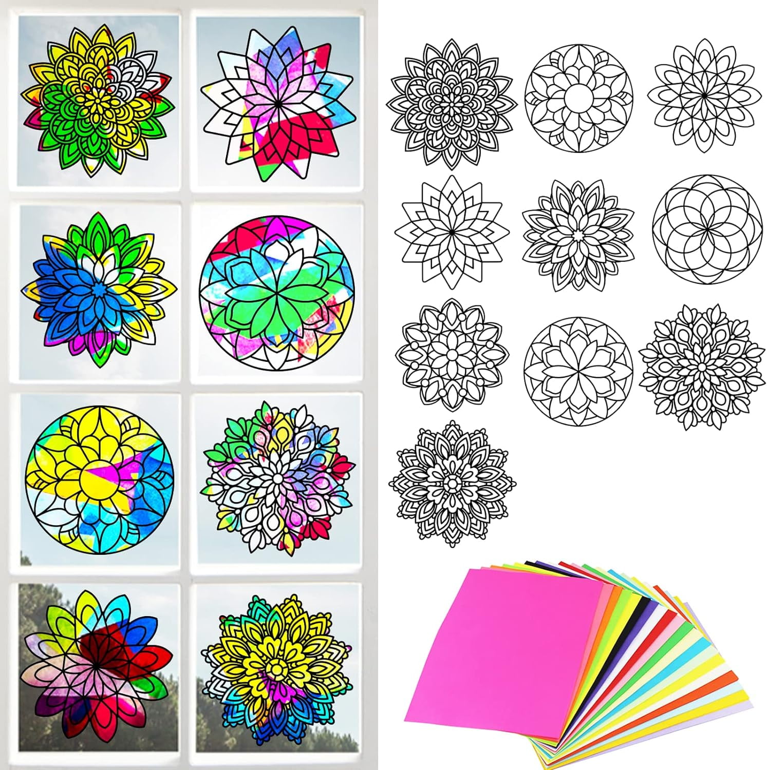 20 Pieces Mandala Suncatcher Kit 10 Types Mandala Stained Glass Effect ...