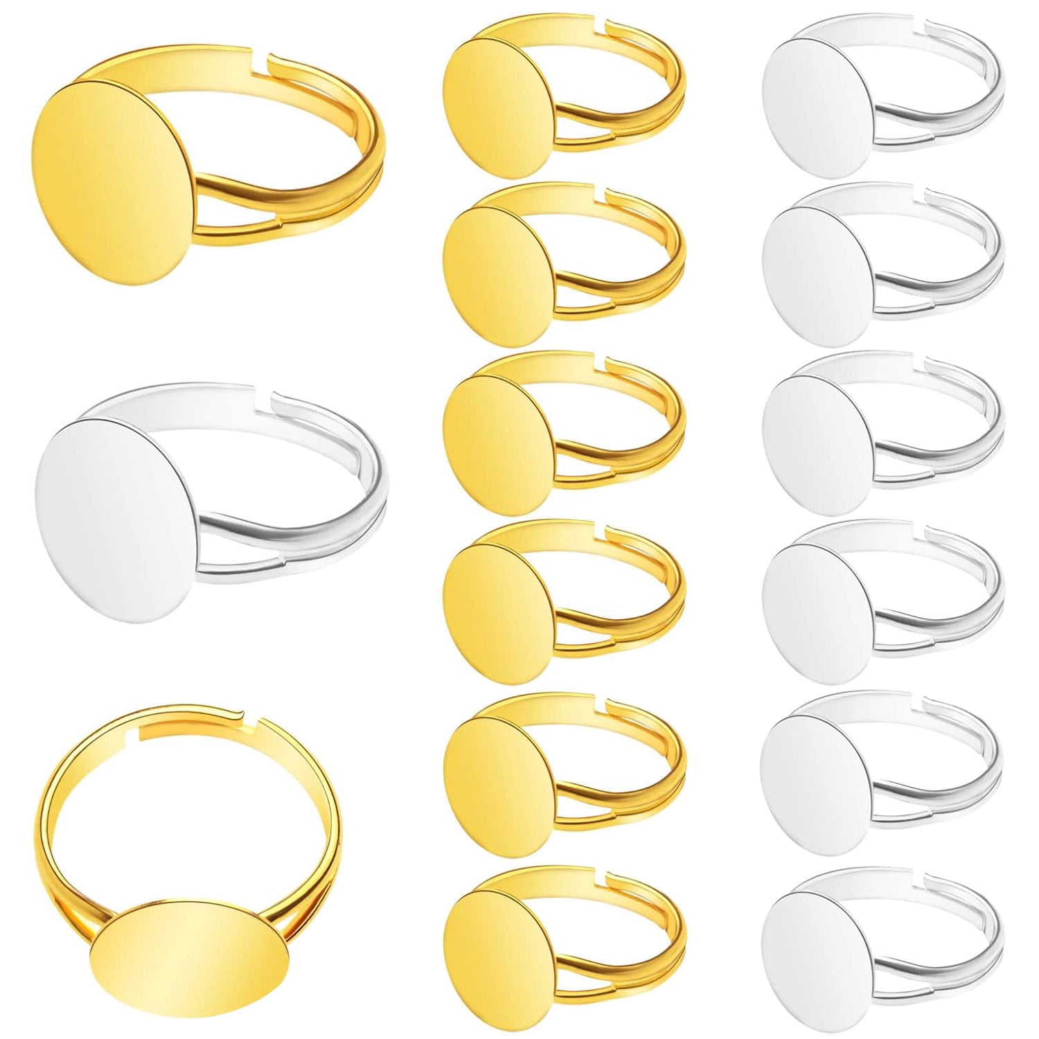 20 Pieces Metal Blank Rings Adjustable Finger Ring Flat 12mm Round Ring ...