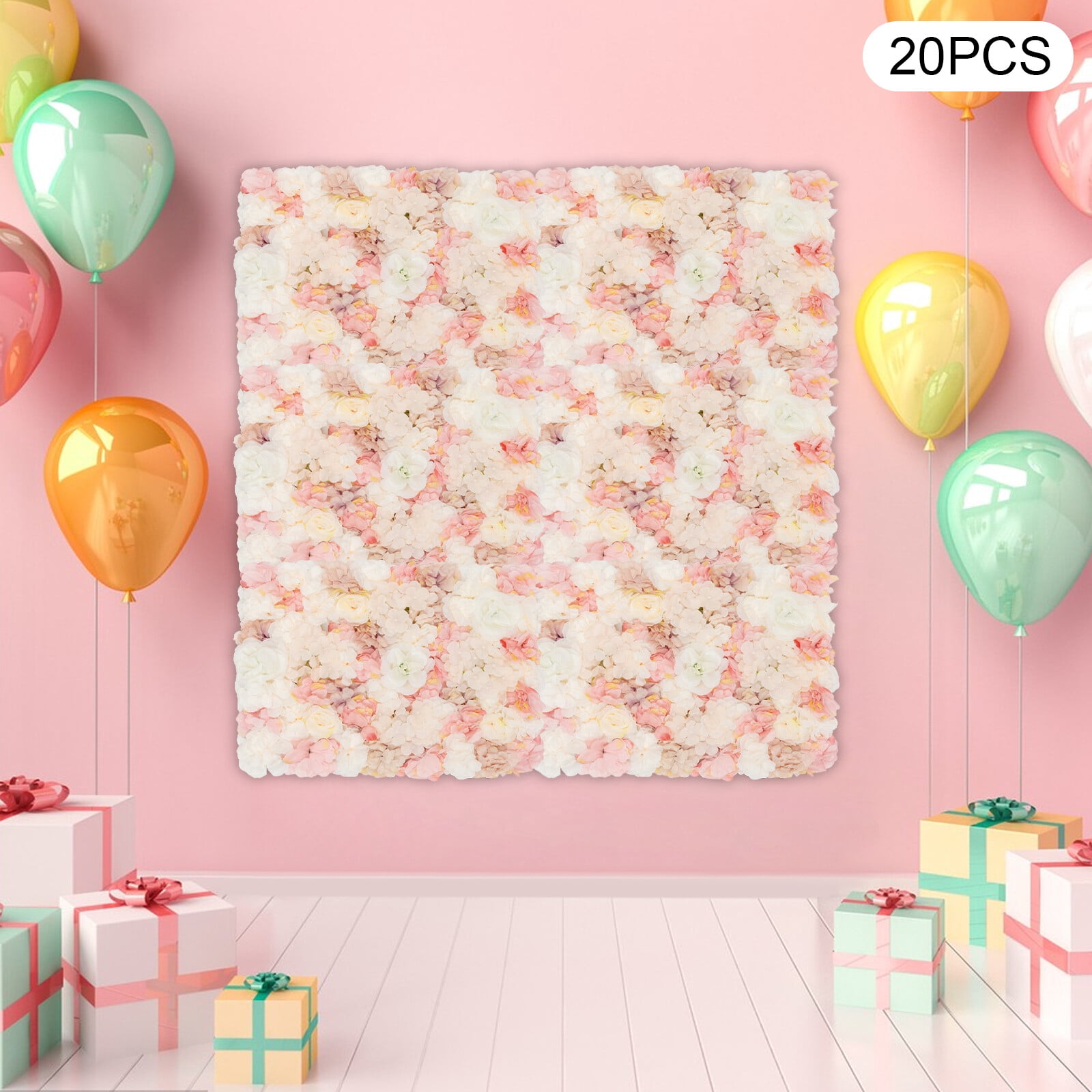20 Pieces Modern Style Flower Wall Panels, Artificial Floral Backdrop ...