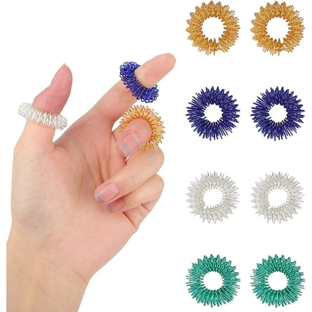 8 Pieces Mood Ring Acupressure Rings, Spiky Sensory Finger Rings Set for Teens, Adults, Silent ...