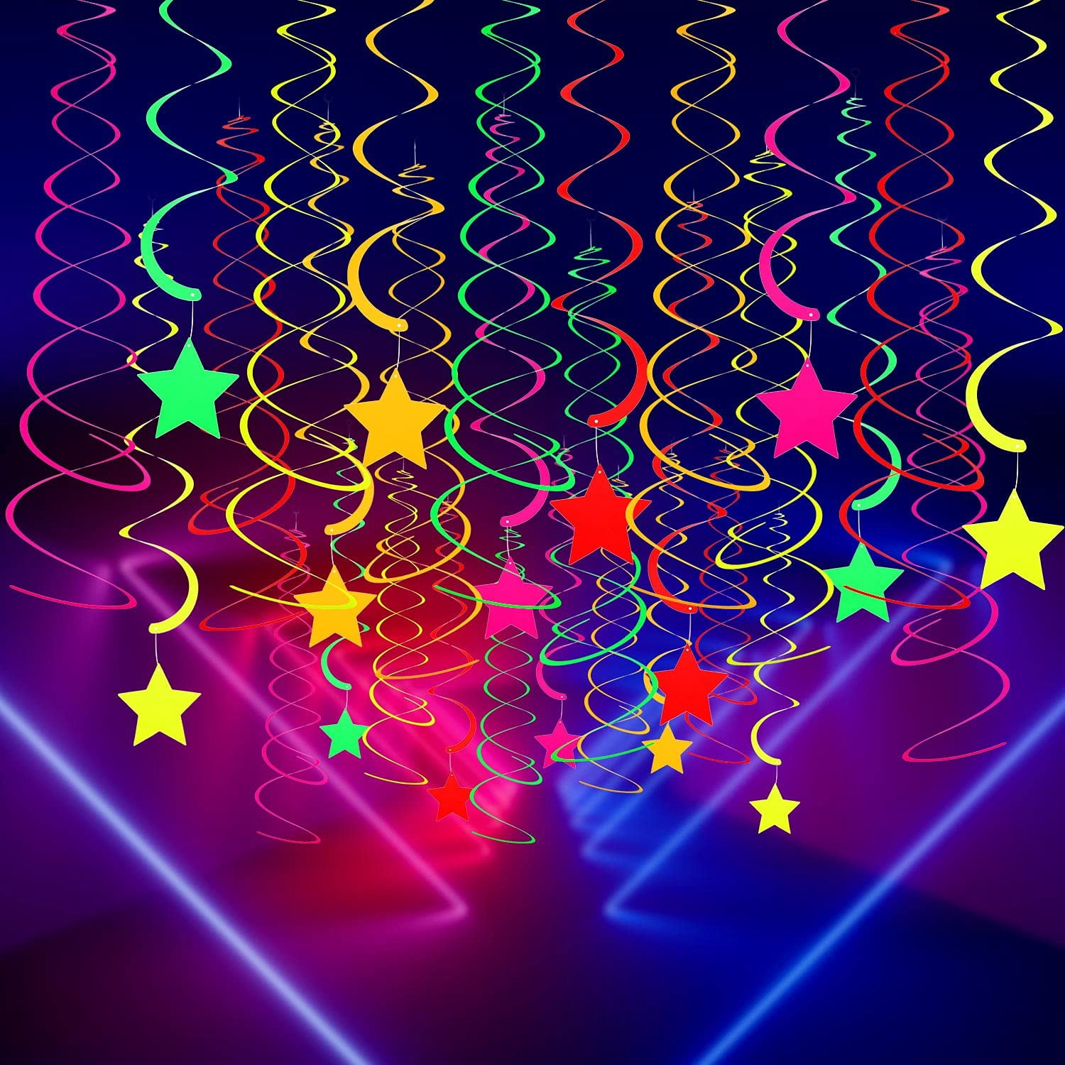 WILLBOND 20 Pieces UV Neon Glow Kits Party Supplies Dark Glow Neon Star ...