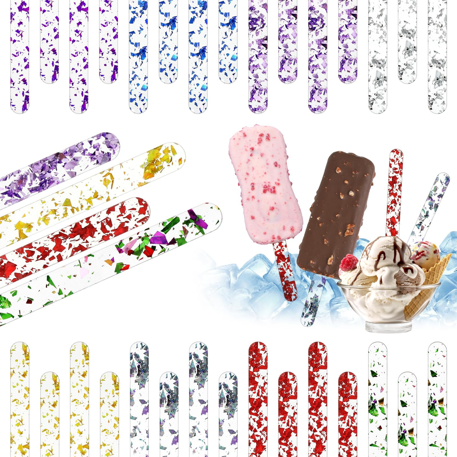 20 Pieces Popsicle Sticks 4.5 inch Acrylic Cakesicle Sticks Reusable ...