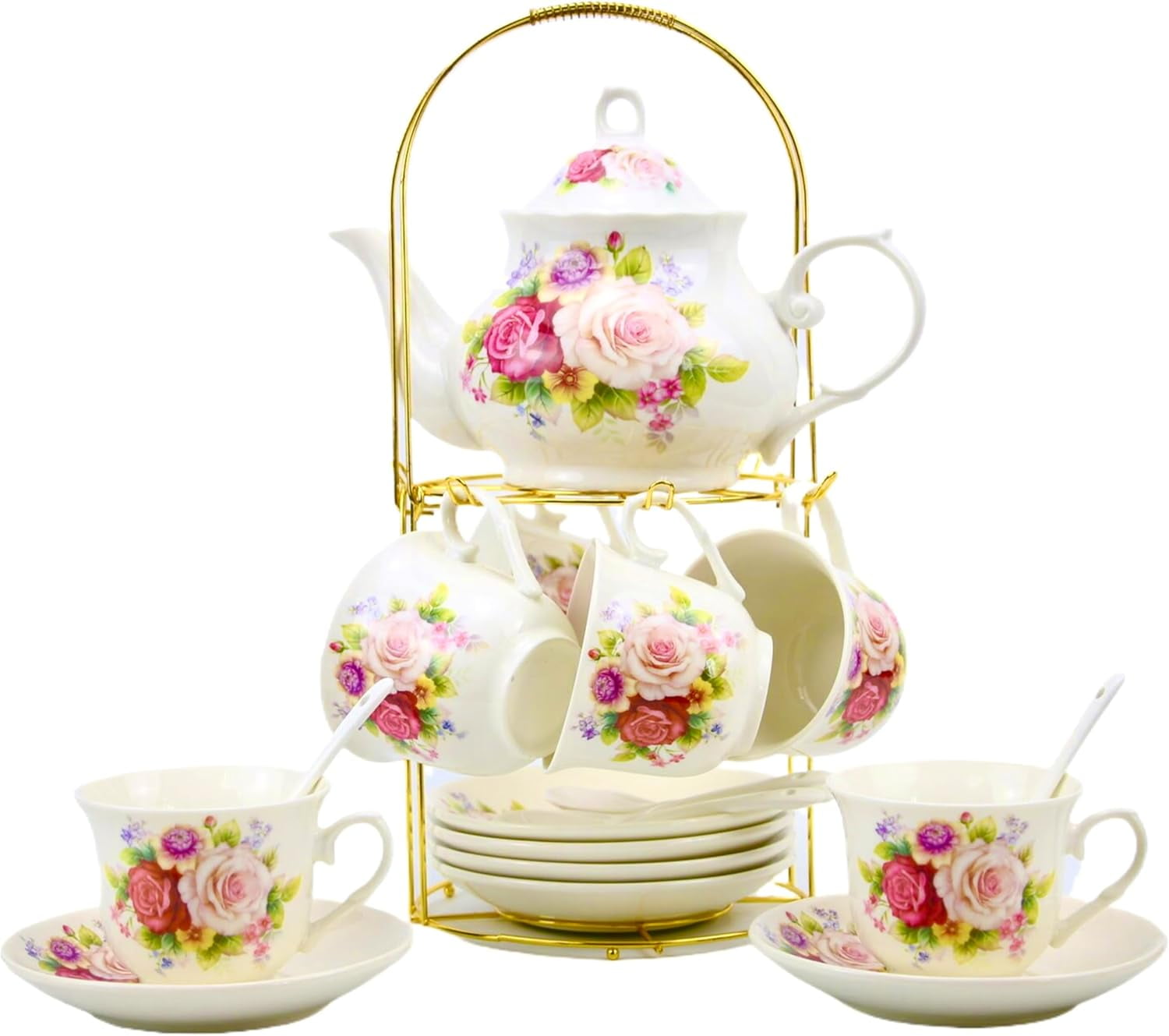 20-Piece Gold Rim Porcelain Bone China Tea Set, Elegant Coffee Gift Set ...