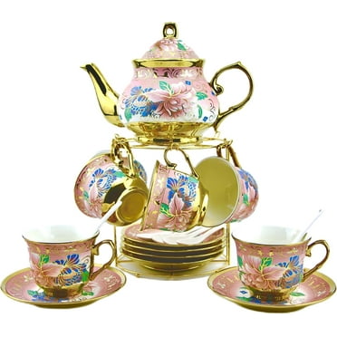 7 Pcs Floral Glass Tea Set, Fancy Flower Teapot Cup Set with Coasters ...