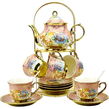 Sweejar Porcelain Tea Sets,8 oz Cups and Saucer Teaspoon Set of 4, with ...