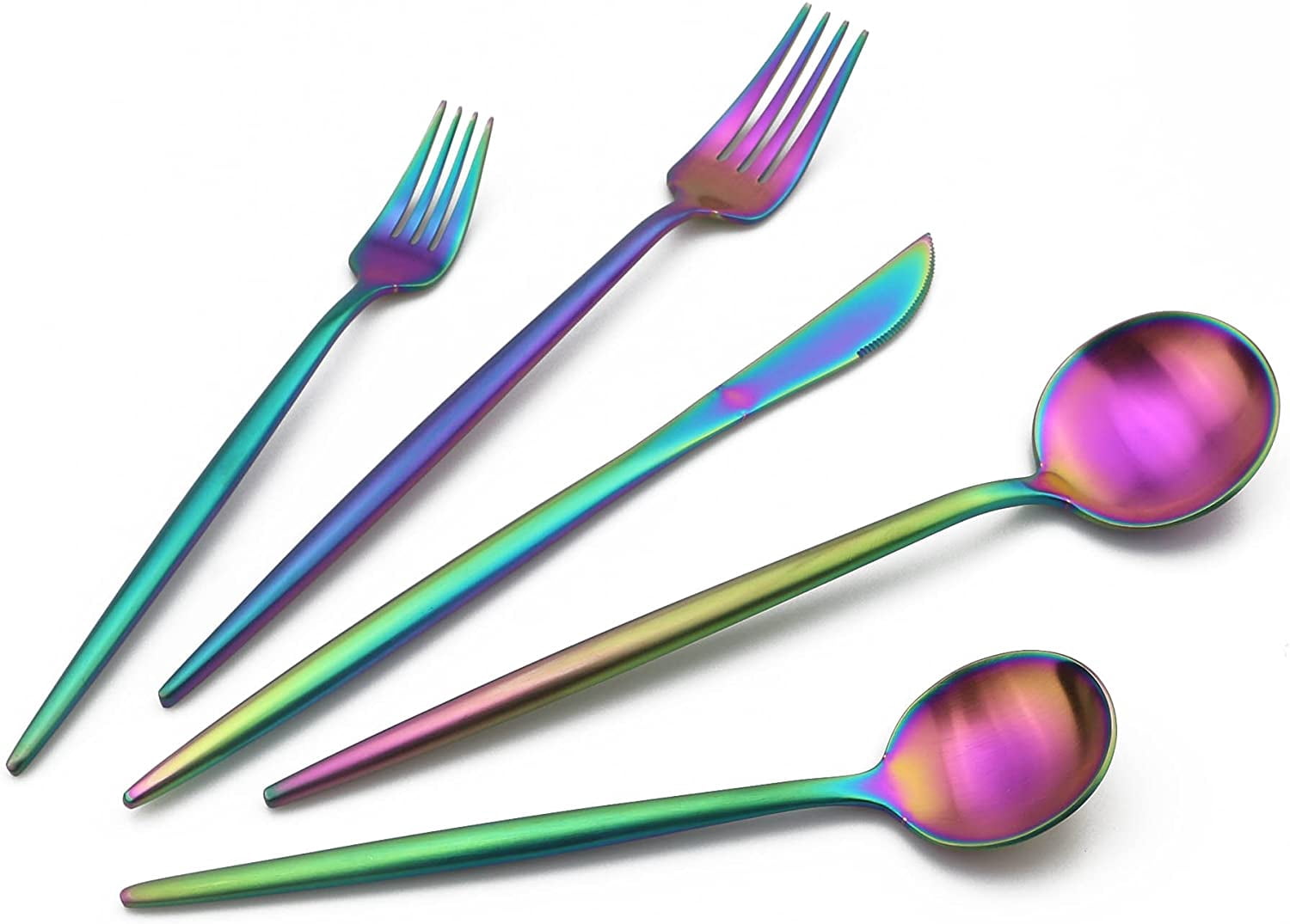 20-Pieces Rainbow 18/10 Stainles Steel Flatware Set, Knife Fork Spoon ...