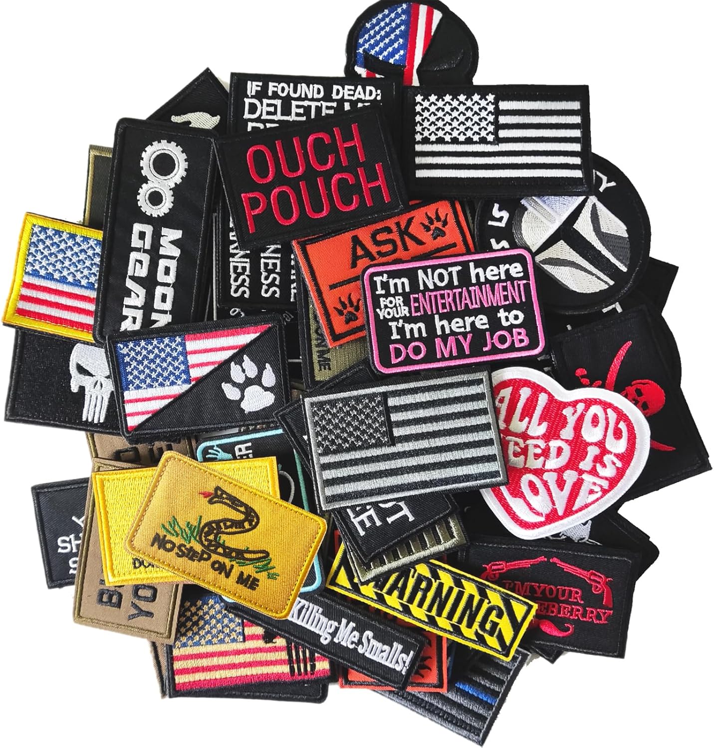 20 Pieces Random Tactical Morale Patch Bundle, Full Embroidery Loop and Hook Patches Set for ...