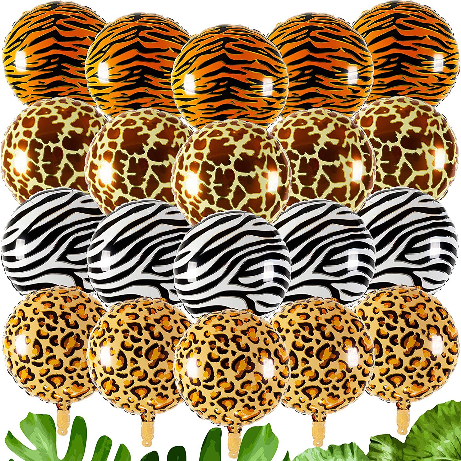20 Pieces Round Aluminium Foil Balloons Tiger leopard Zebra Pattern ...