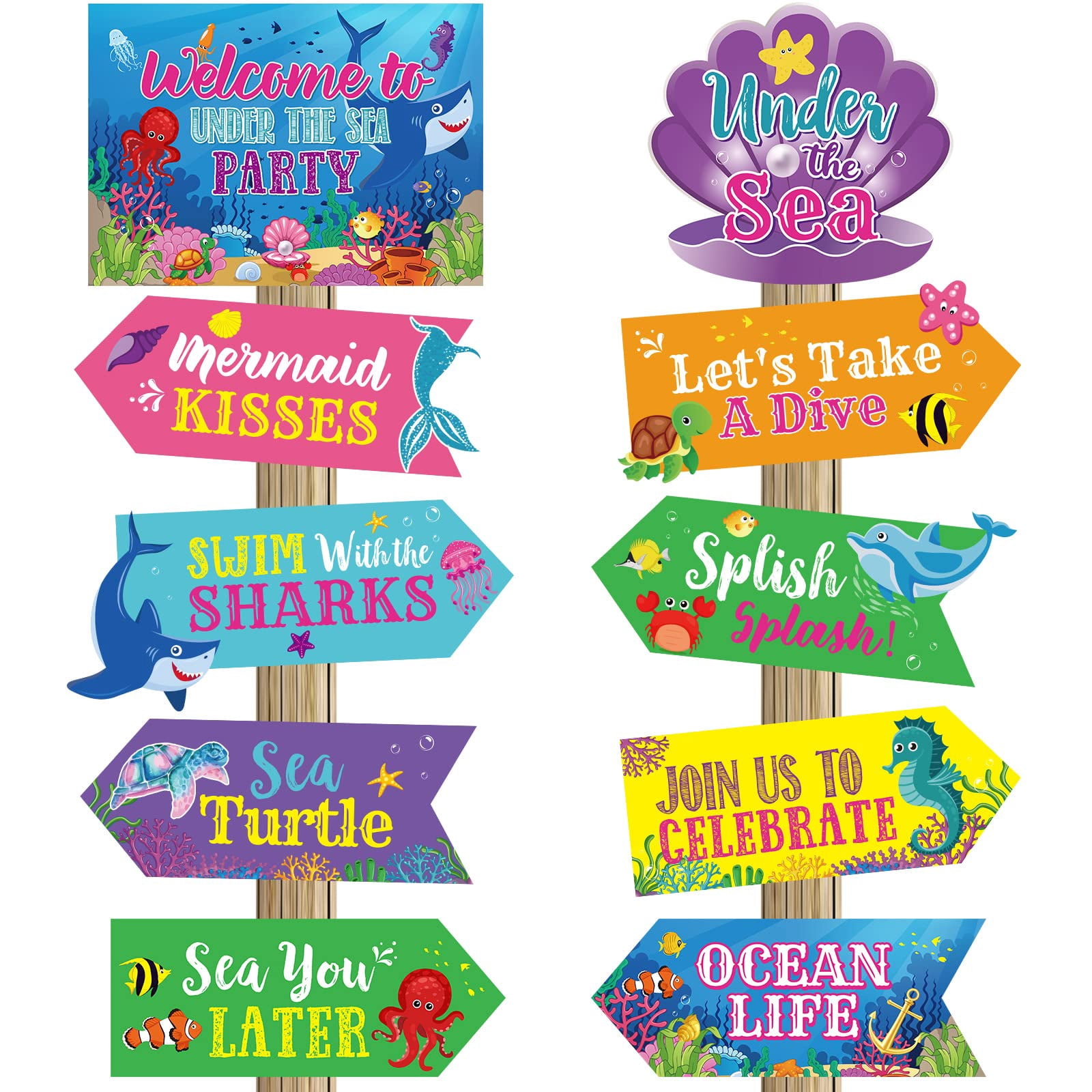 20 Pieces Under The Sea Party Decorations Ocean Sea Animal Party signs ...