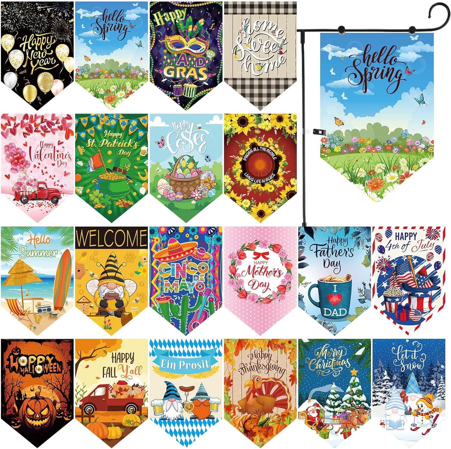 20 Pieces Seasonal Garden Flags Set Holiday Outside Double Sided Yard ...