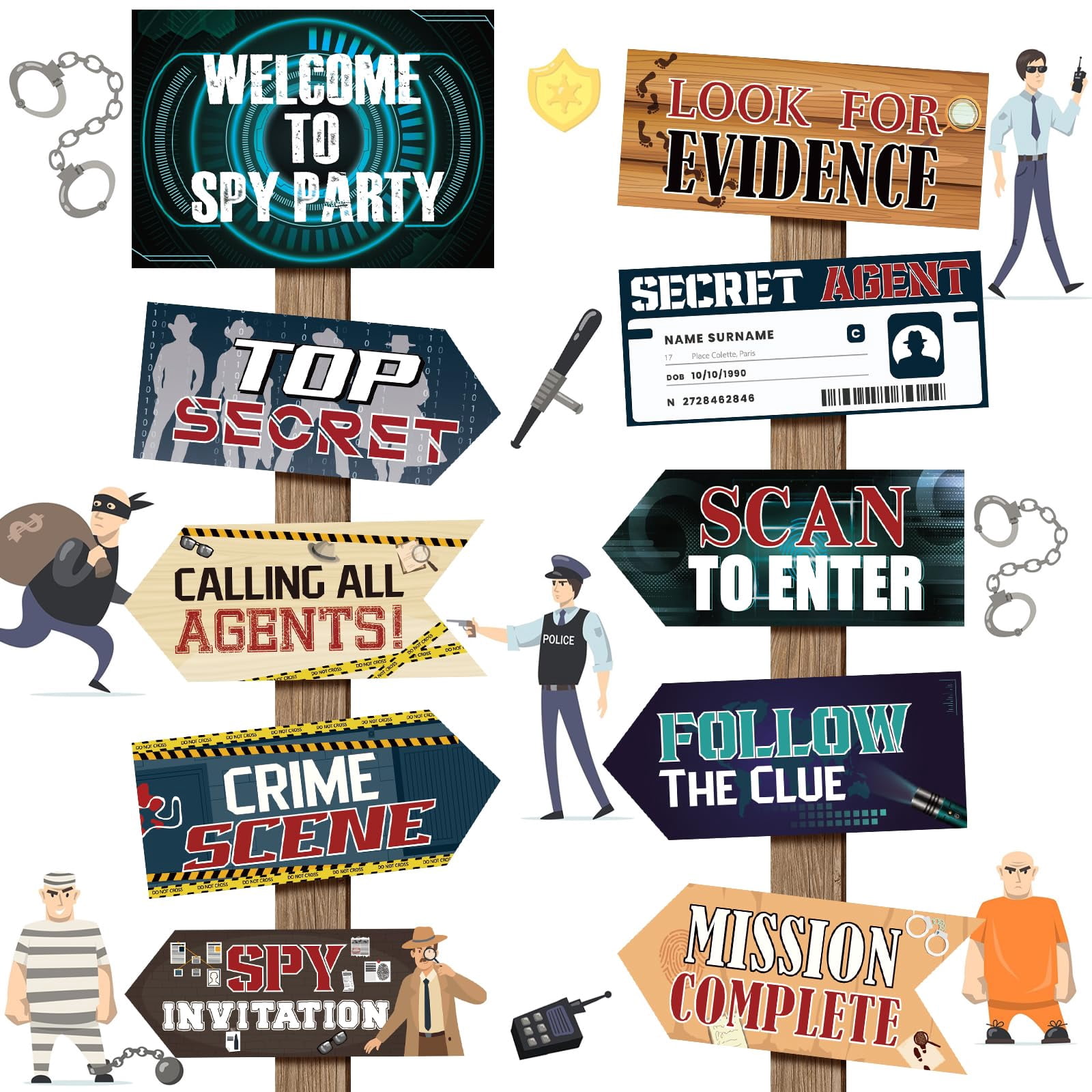 20 Pieces SecretITSC Agent Detective Decorations Welcome to Spy Signs Clue Decorations Mystery ...