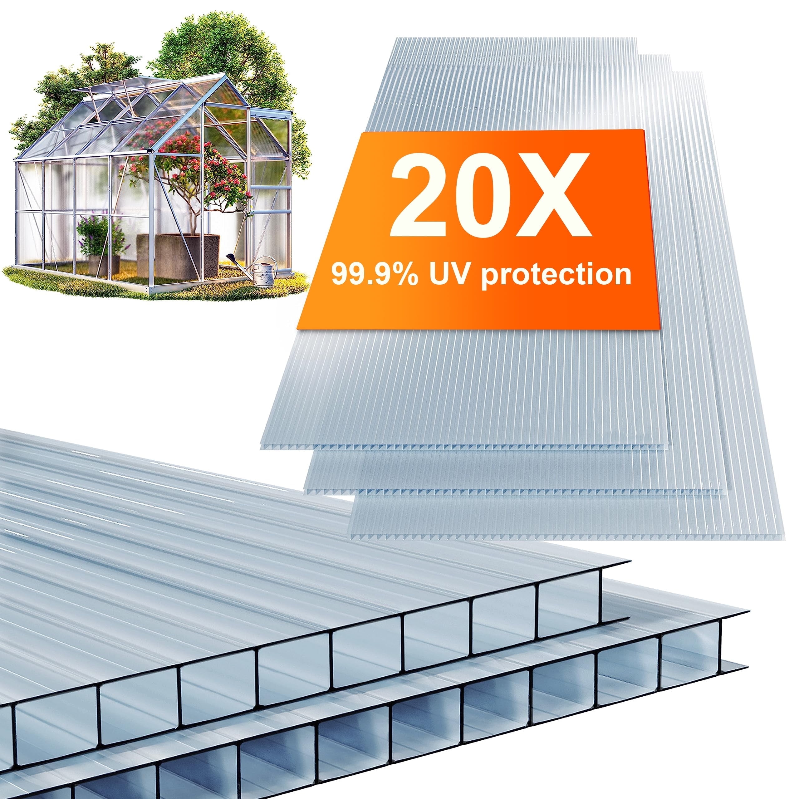 20 Pieces Set 2' (W) x 4' (L) Polycarbonate Panel,Twin-Wall ...
