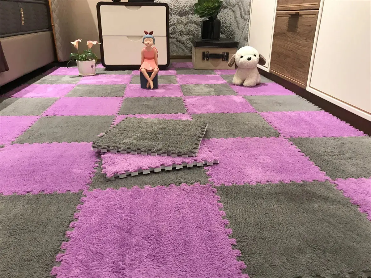 20 Pieces Set Modular Velvet Play Mat Multivariant - Purple-Grey - J-H ...
