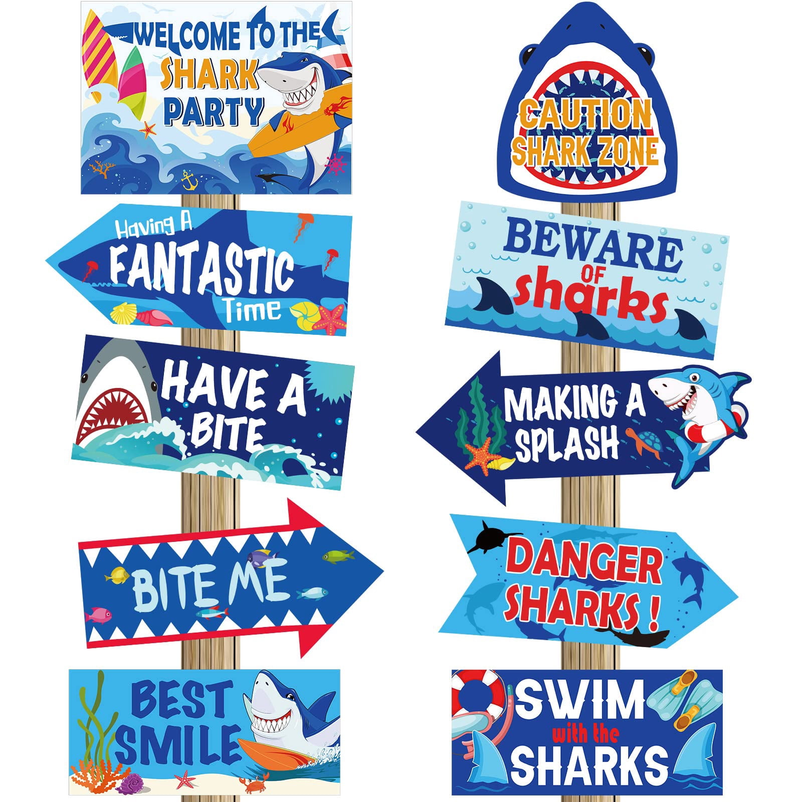 20 Pieces Shark Party Decorations Signs AIS1 Shark Decorations Ocean ...